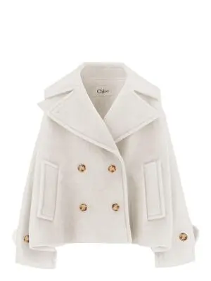Chloé Oversized Wool Blend Short Coat - Ivory