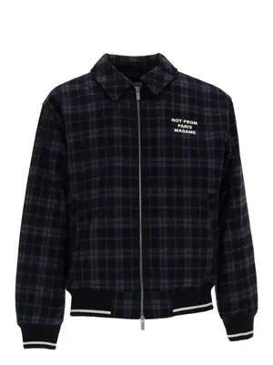 DR�LE DE MONSIEUR Drôle De Monsieur Navy Check Flannel Jacket With Slogan - Blu
