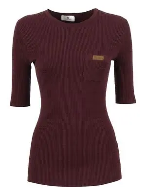 Elisabetta Franchi Ribbed Knit Top With Chest Pocket - Red