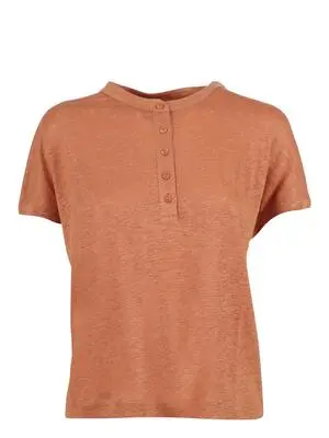 KANGRA Serafino Linen Jersey Button-up Top - Red