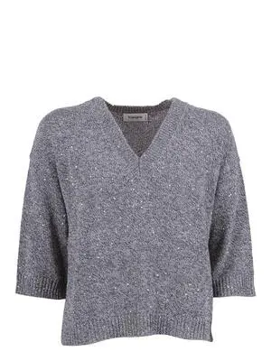 KANGRA Kangra Cashmere Sequined Elbow Sleeve Pullover