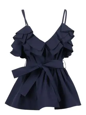 P.a.r.o.s.h Navy Ruffled Blouse With Belt - Blu