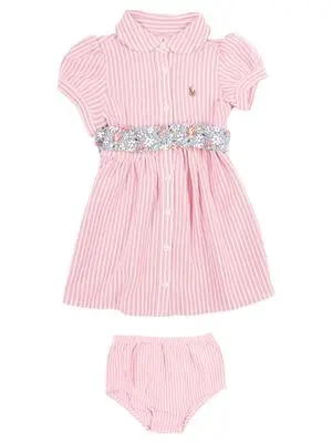 POLO RALPH LAUREN Polo Ralph Lauren Striped Knit Dress With Floral Belt And Matching Diaper Cover