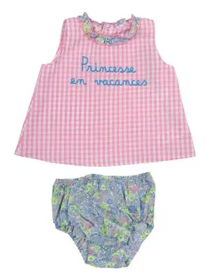 MC2 SAINT BARTH Pink Gingham Top And Printed Bloomers Set - Red