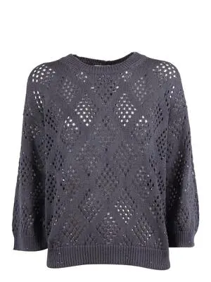 Peserico Knitted Sweater With Pointelle Detailing - Blu