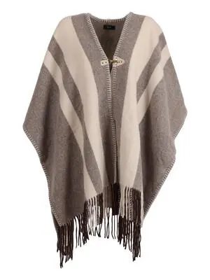 FAY Striped Poncho With Toggle Closure - Red