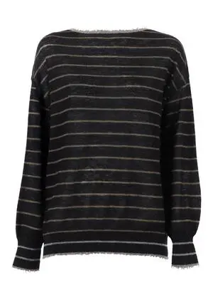 KANGRA Striped Boatneck Sweater With Fringe Detail - Red