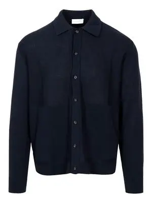 PAOLO PECORA Long Sleeve Button-up Knit Top - Blue