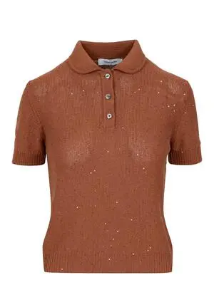 GRAN SASSO Sequin Embellished Knit Polo Shirt - Camel