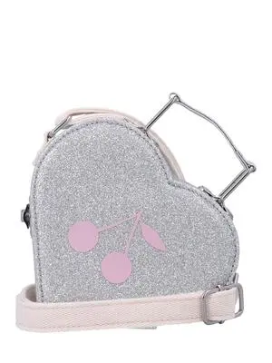 Bonpoint Heart-shaped Glitter Bag With Cherry Applique - Argento