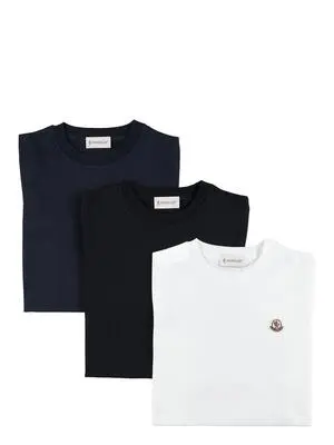 Moncler Set Of Three Cotton Jersey T-shirts With Logo Patch - Rosso