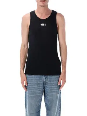 DIESEL® Lifty Ribbed Cotton Tank Top With Metallic Logo - Nero