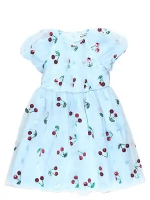 SELF-PORTRAIT Sequined Cherry Mesh Dress - Blu