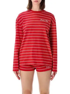 SPORTY & RICH Striped Cotton Jersey Long Sleeve - Ruby White
