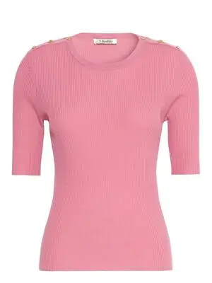 Max Mara Ribbed Sweater With Gold-tone Jewel Button Detail - Pink