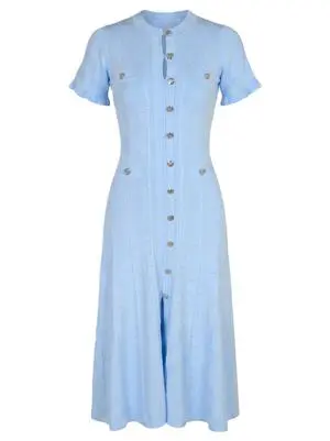 MODENAIRE Sculpted Knit Midi Dress With Button Front - Blue