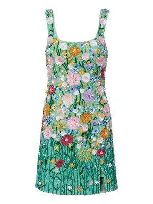 LA FUORI Embellished Floral-applique Minidress - Multicoloured