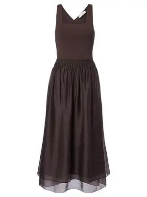 Vince Shirred Ribbed-knit Midi Dress - Brown