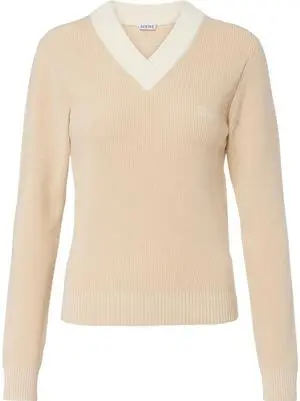 Loewe Double L Embroidered V-neck Sweater - Beige