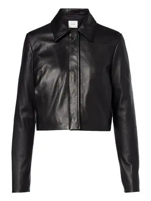Vince Cropped Leather Jacket - Black