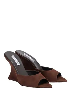 AQUAZZURA Bisous Wedge Suede Mules - Brown