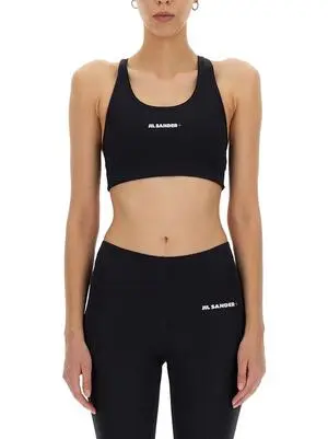 JIL SANDER Crop Top With Printed Logo - Black