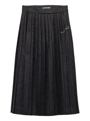 Prada Flannel Pleated Skirt With Safety Pin Embellishment - Grey