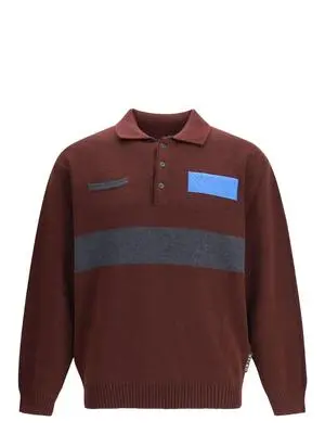 GR10K Striped Logo Polo Sweater - Grey