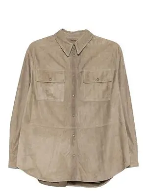 Brunello Cucinelli Suede Shirt With Chest Pockets - Green