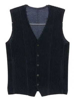 Issey Miyake Pleated V-neck Vest - Blue