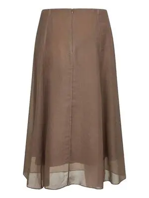 Brunello Cucinelli Silk Midi Skirt - Brown