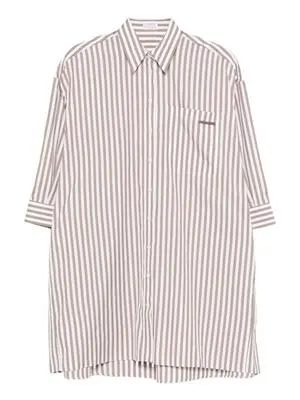 Brunello Cucinelli Striped Cotton And Silk Shirt - Brown