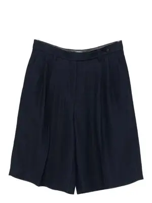 Brunello Cucinelli Linen Blend Pleated Bermuda Shorts - Blue