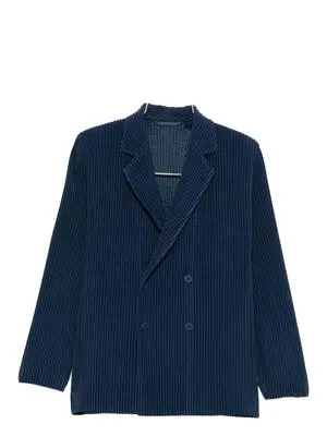 Issey Miyake Homme Plissé Pleated Double-breasted Jacket - Blue