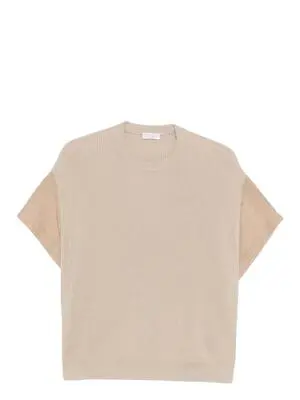 Brunello Cucinelli Ribbed Knit T-shirt - Beige