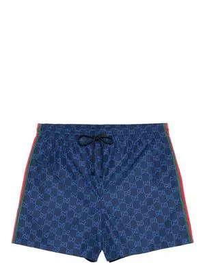 Gucci Technical Poplin Swim Trunks With Monogram Print - Blue