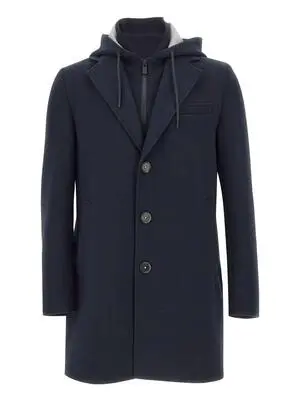 MANUEL RITZ Wool Coat With Removable Bib - Blue