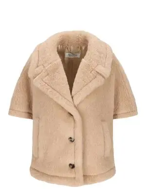 Max Mara Wool Cape With Lapel Collar And Short Sleeves - Beige