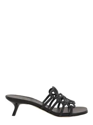 Loewe Petal Anagram Leather Heeled Sandals - Black