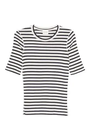 Closed Striped Cotton Blend Sweater With Crew Neck And 3/4 Sleeves - Blue