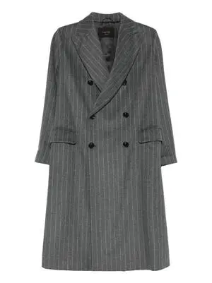 PALTO' Wool Double-breasted Pinstripe Coat - Grey