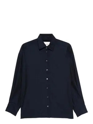 Closed Cotton Shirt With Pointed Collar And Buttoned Cuffs - Blue