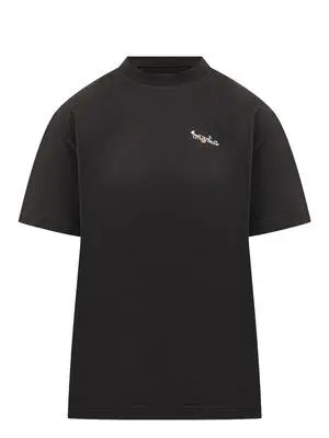 Off-White Arrow Glass Flower Cotton T-shirt - Black