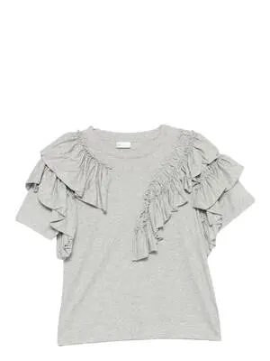 Dries Van Noten Humey Cotton T-shirt With Ruffle Detail - Grey