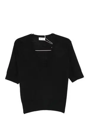 Soft Goat Cashmere V-neck Sweater - Black