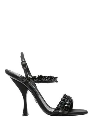 Dolce & Gabbana Embroidered Satin Stiletto Sandals - Black