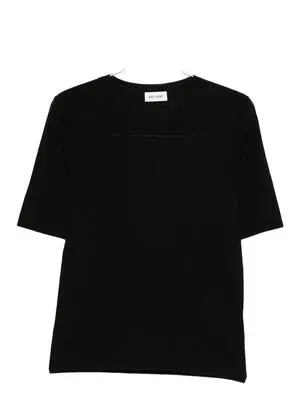 Soft Goat Cashmere Crewneck Sweater With Short Sleeves - Black