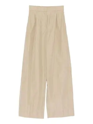 FORTE_FORTE Cotton Blend Pleated Trousers - Beige