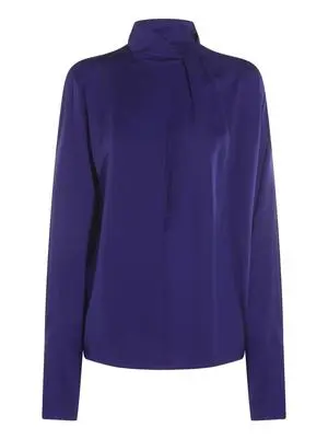TOM FORD Silk Blouse With High Neck And Draped Neckline - Blue