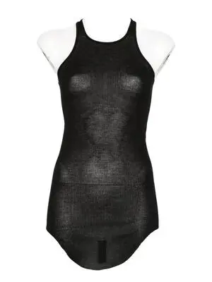 Rick Owens Ribbed Knit Asymmetrical Racerback Tank Top - Black